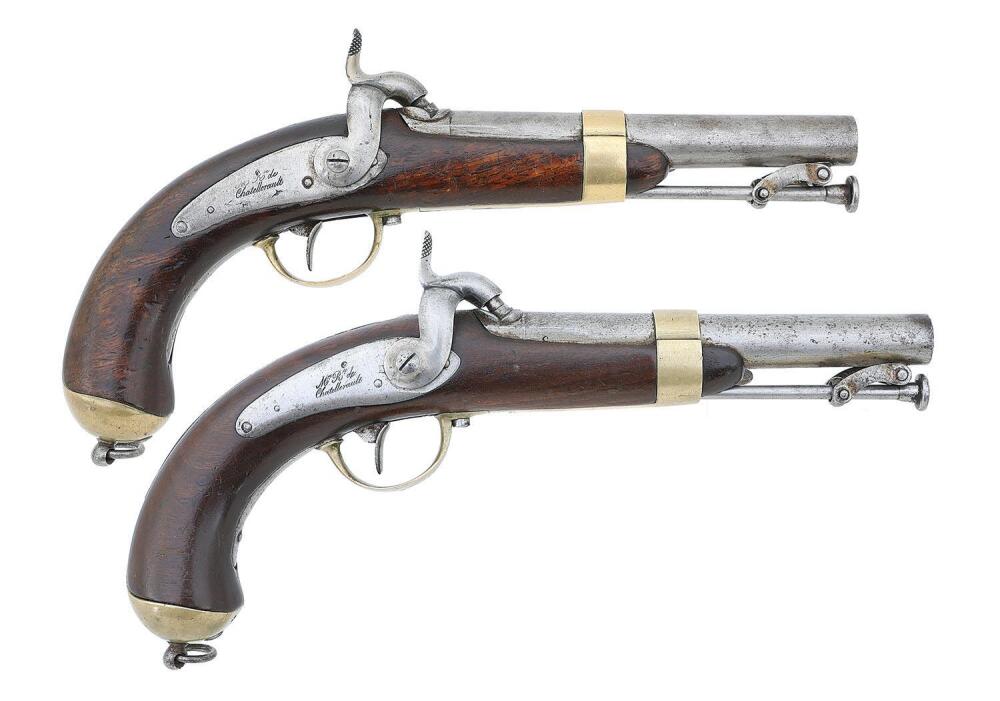 Pair Of French Model 1837 Naval Single Shot Percussion Pistols By ...