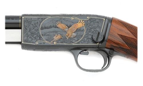 Stunning Angelo Bee Engraved F.N. Trombone Slide Action Rifle