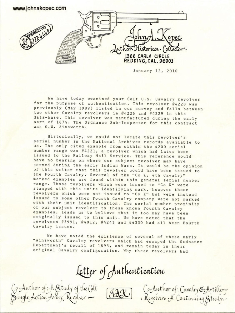 Excellent U.S. Colt Single Action Army Pre-Custer Ainsworth-Inspected ...