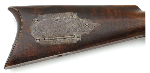 Attractive & Desirable American Percussion Halfstock Plains Rifle with Buffalo-Engraved Patchbox ...