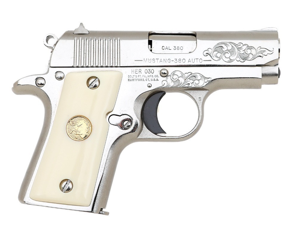 Engraved and Inlaid Colt Custom Shop Mustang Semi-Auto Pistol by Dennis ...
